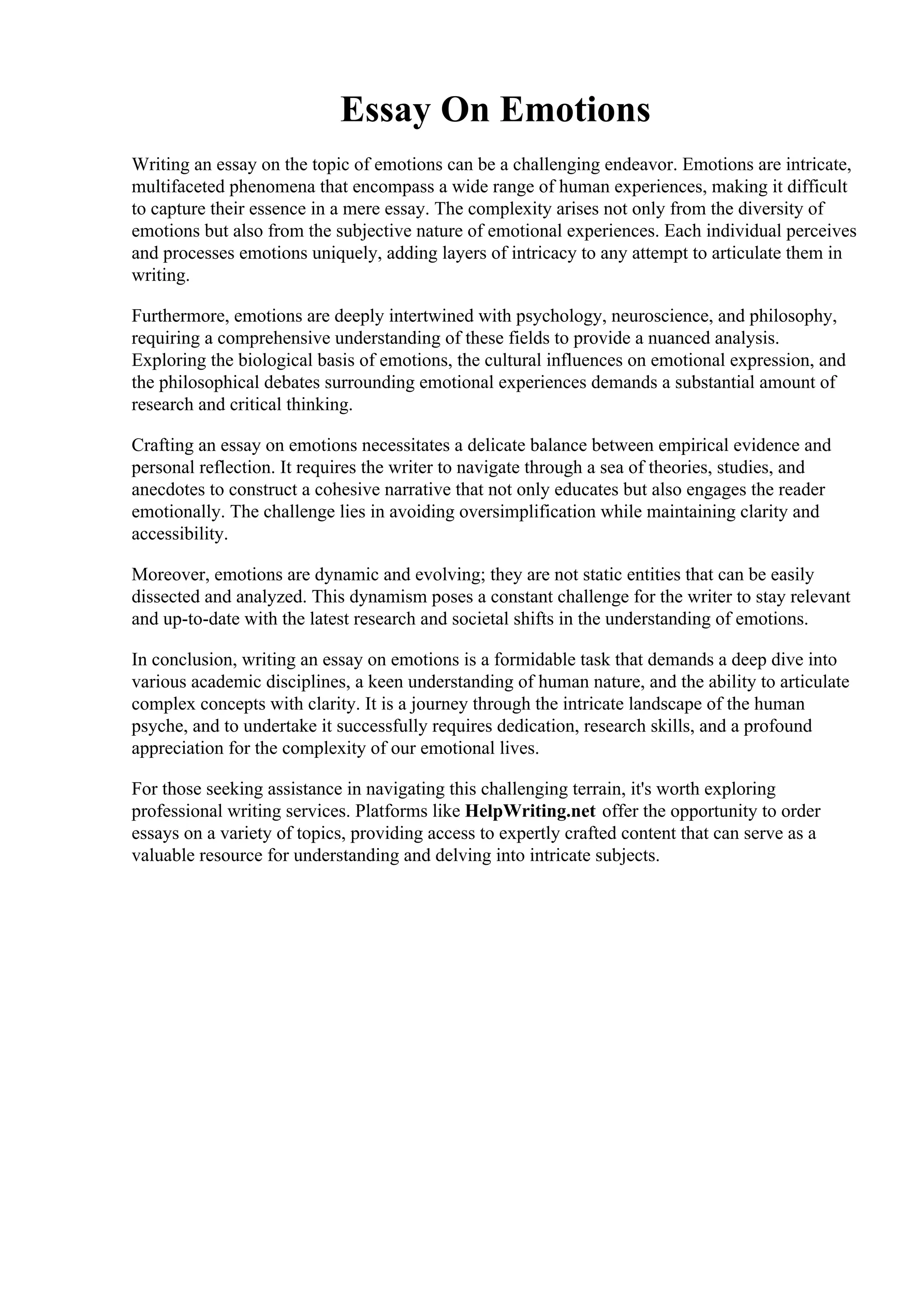 Essay On Emotions. . Emotions - Harwood Essays English Advanced - Year 12 HSC Thinkswap | PDF