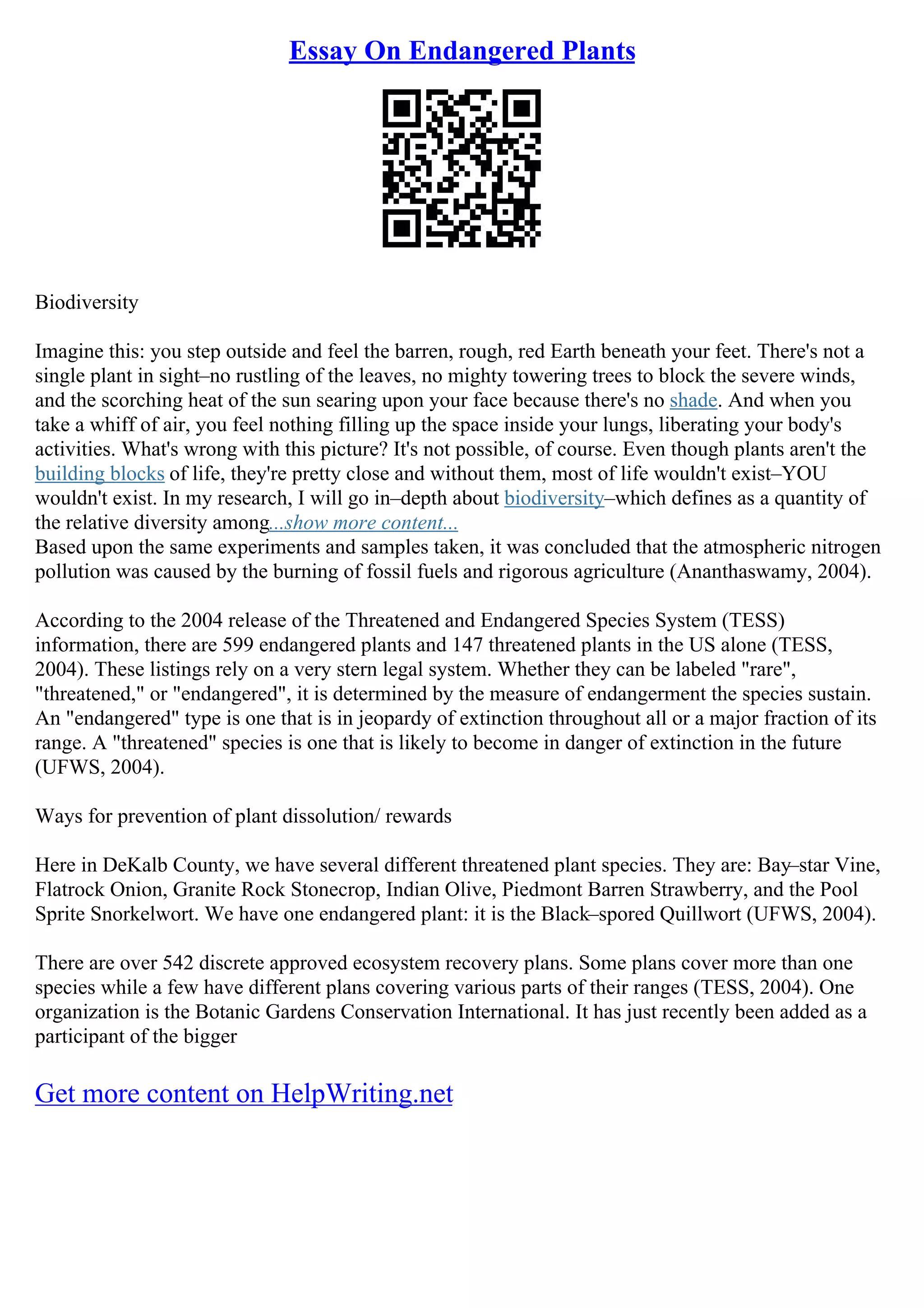 Essay On Endangered Plants | PDF