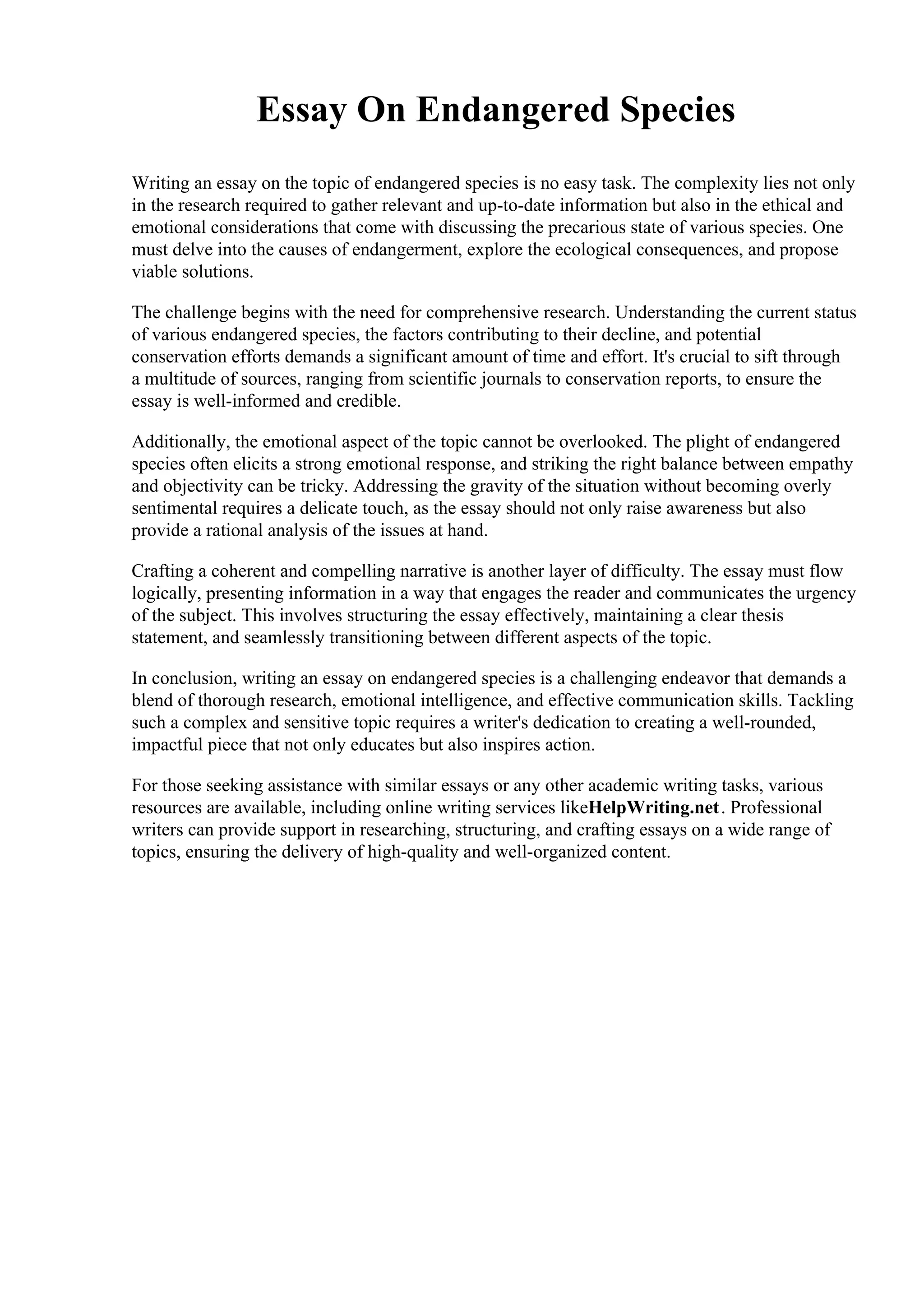 Essay On Endangered Species.pdf | Freelance Writing | Content Production