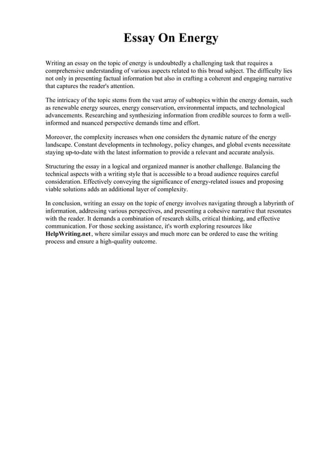 Essay On Energy | PDF