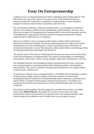 Essay On Entrepreneurship | PDF