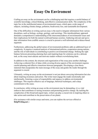 Essay On Enviroment. Wayne Community College | PDF | Environment | Science