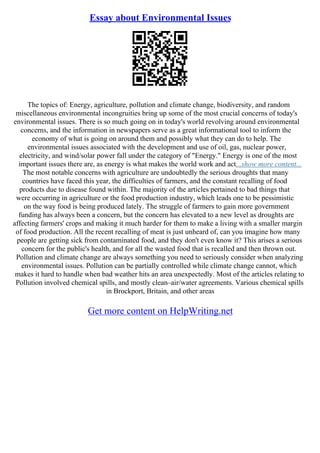 Essay On Environmental Issues | PDF