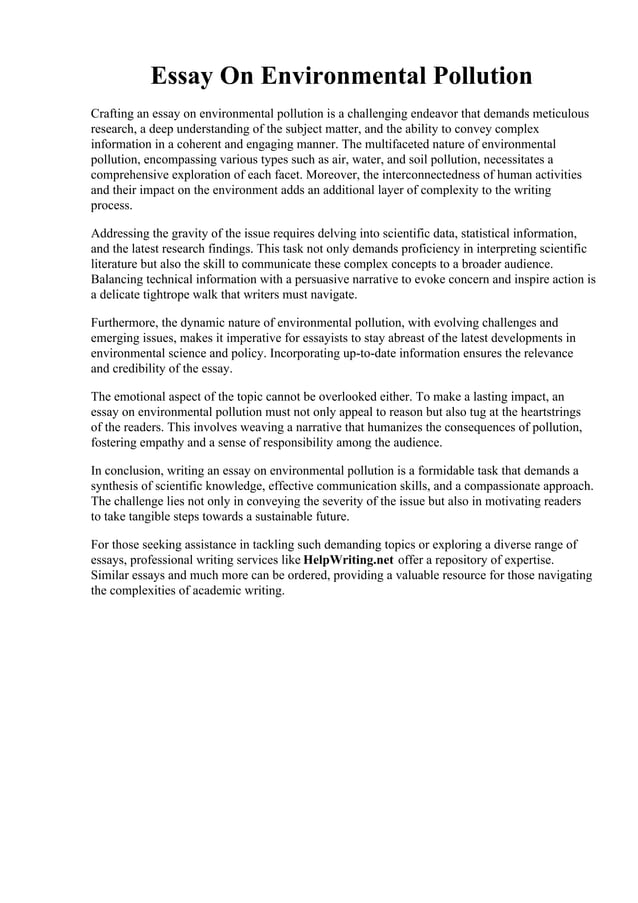 Essay On Environmental Pollution | PDF