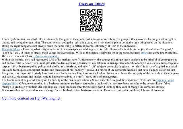 Essay On Ethics | PDF | Career Advice | Careers
