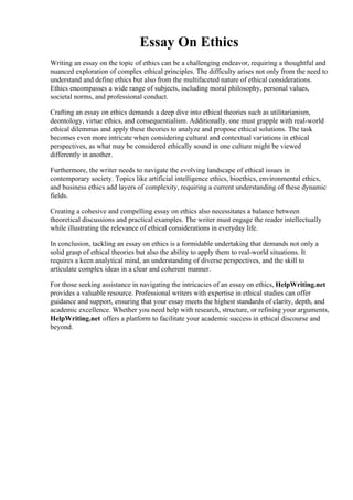 Essay On Ethics. Ethics Essay 2 - 32/40 - RMIT University - StuDocu | PDF