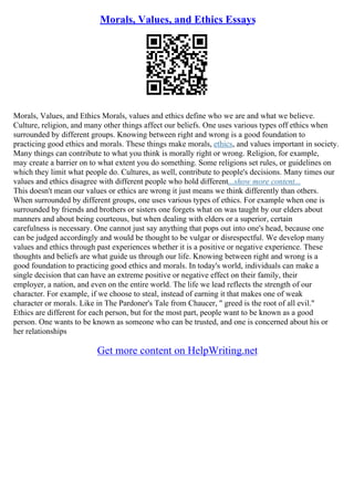 Essay On Ethics And Values | PDF | Education