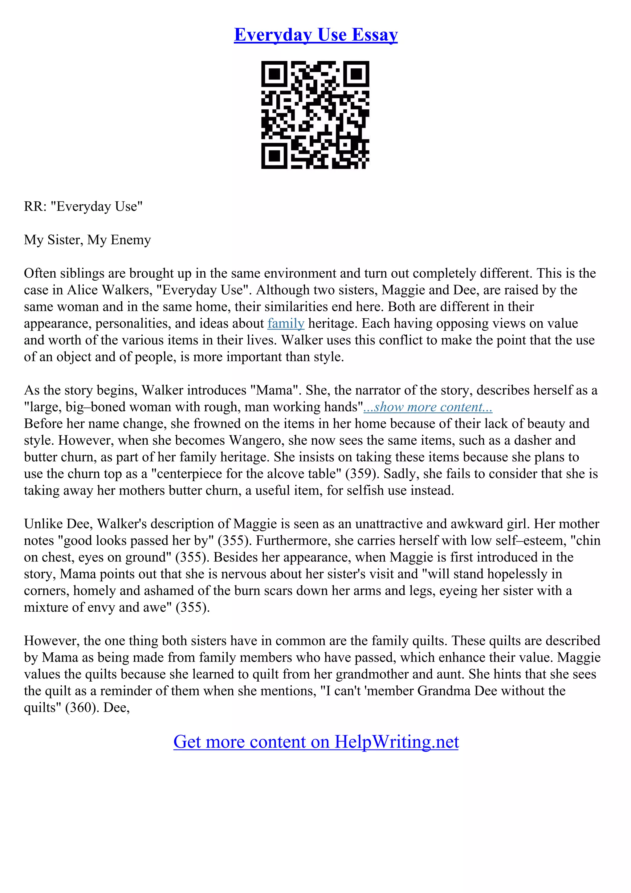 Essay On Everyday Use | PDF | Genealogy and Ancestry | Hobbies & Interests