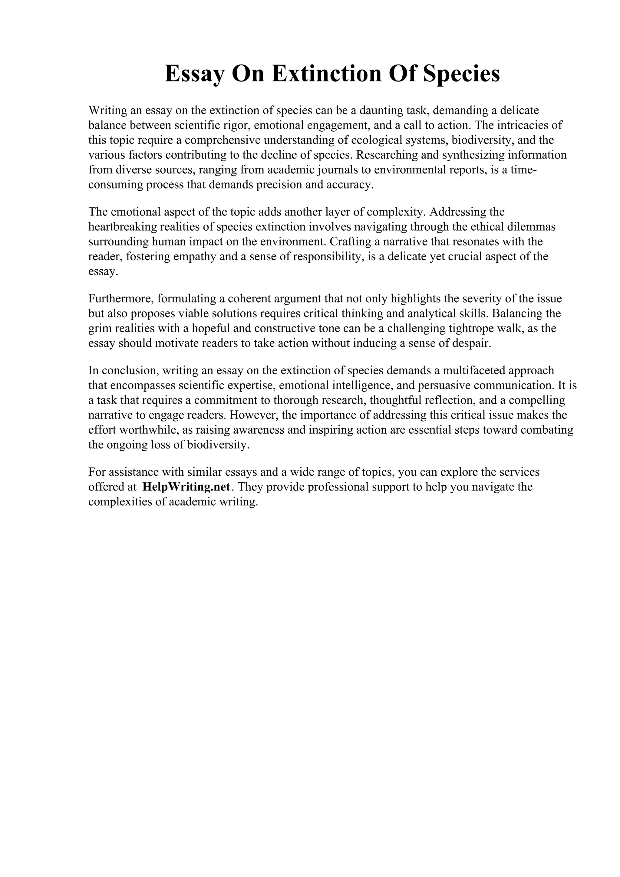 Essay On Extinction Of Species | PDF