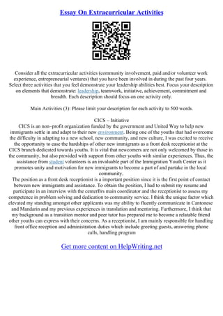 Essay On Extracurricular Activities | PDF