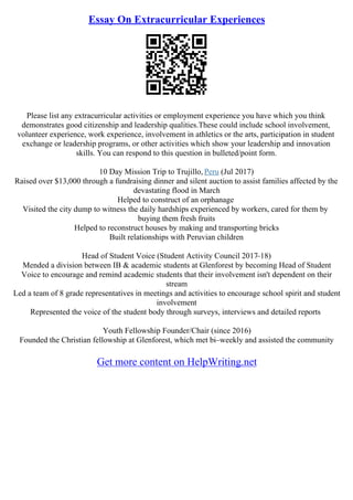 Essay On Extracurricular Activities | PDF