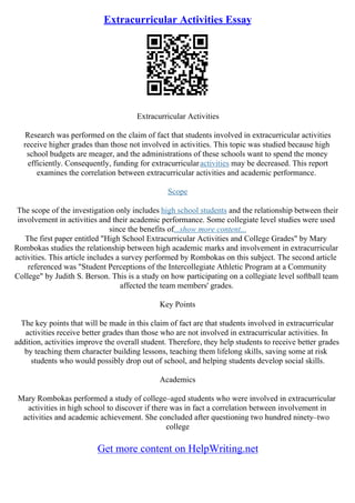 Essay On Extracurricular Activities | PDF