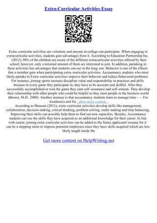 Essay On Extracurricular Activities | PDF