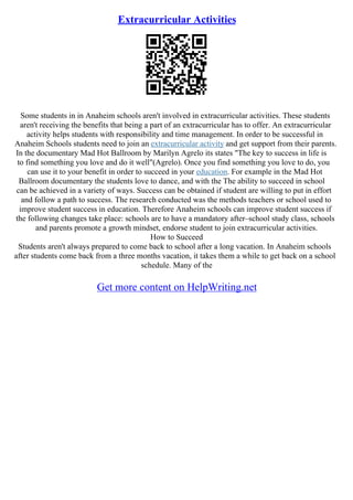 Essay On Extracurricular Activities | PDF