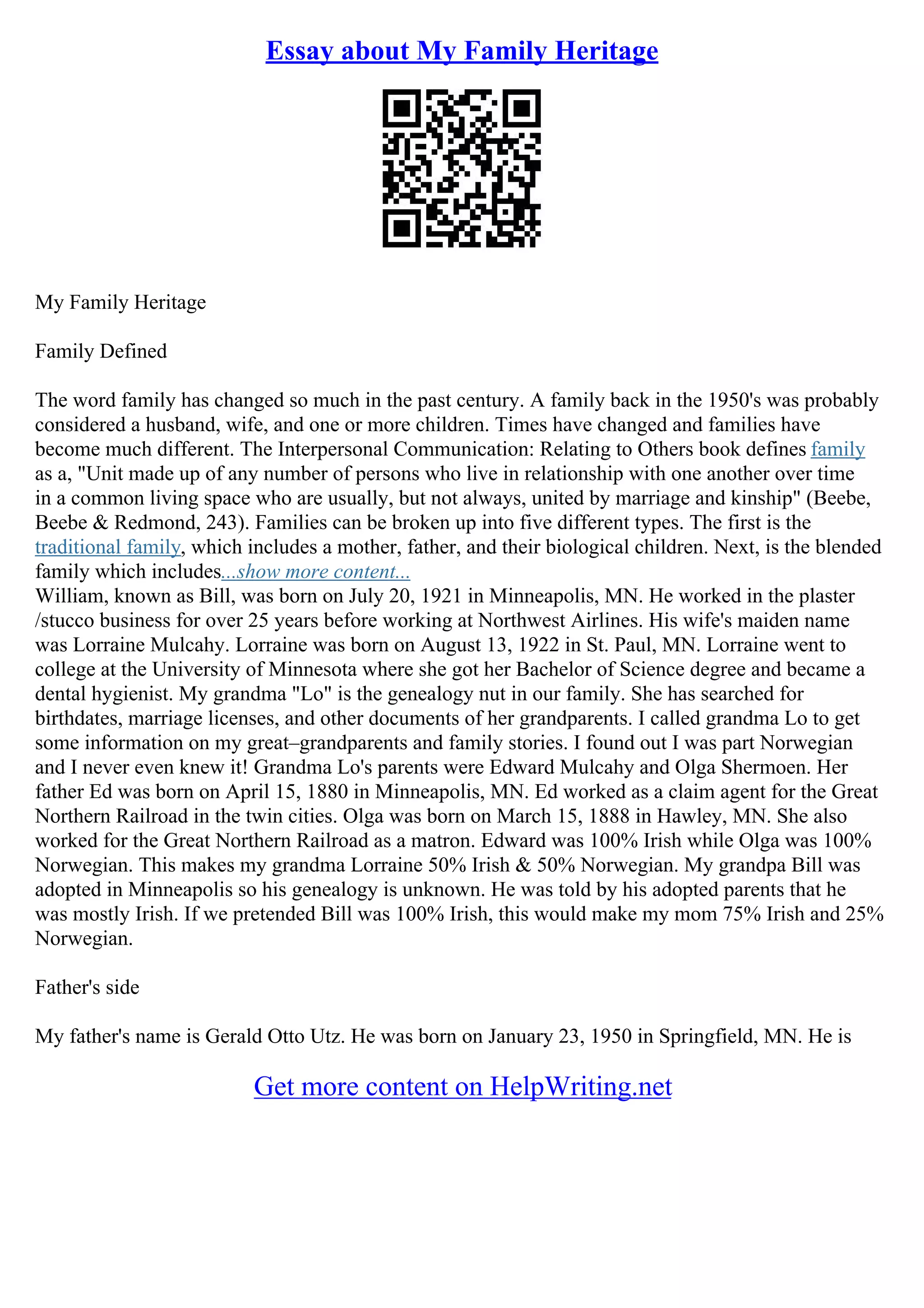 Essay On Family History | PDF