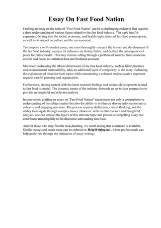 Essay On Fast Food Nation. | PDF