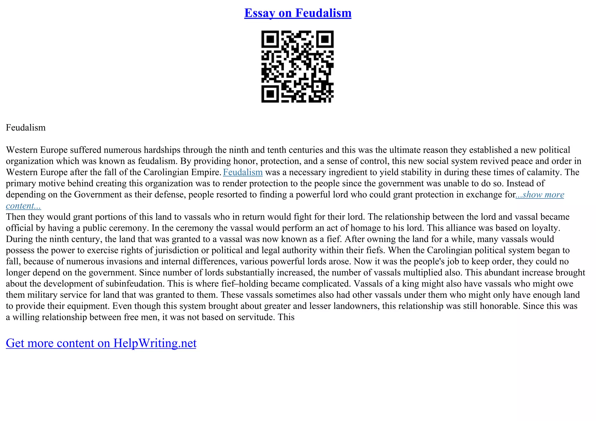 Essay On Feudalism | PDF