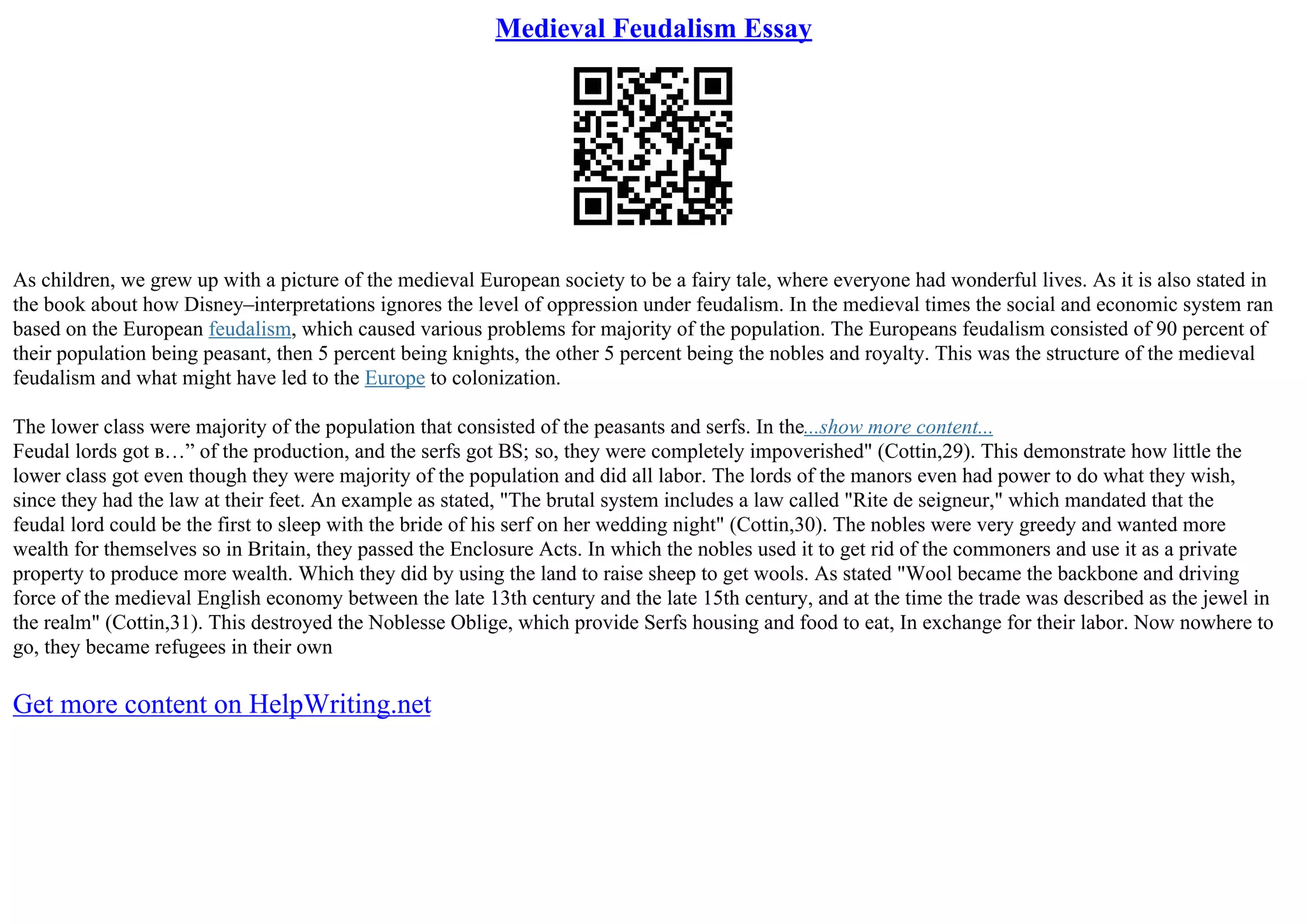 Essay On Feudalism | PDF
