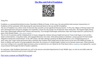 Essay On Feudalism | PDF