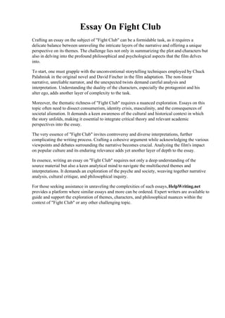 Essay On Fight Club. . Fight Club Essay Free Essay Example | PDF