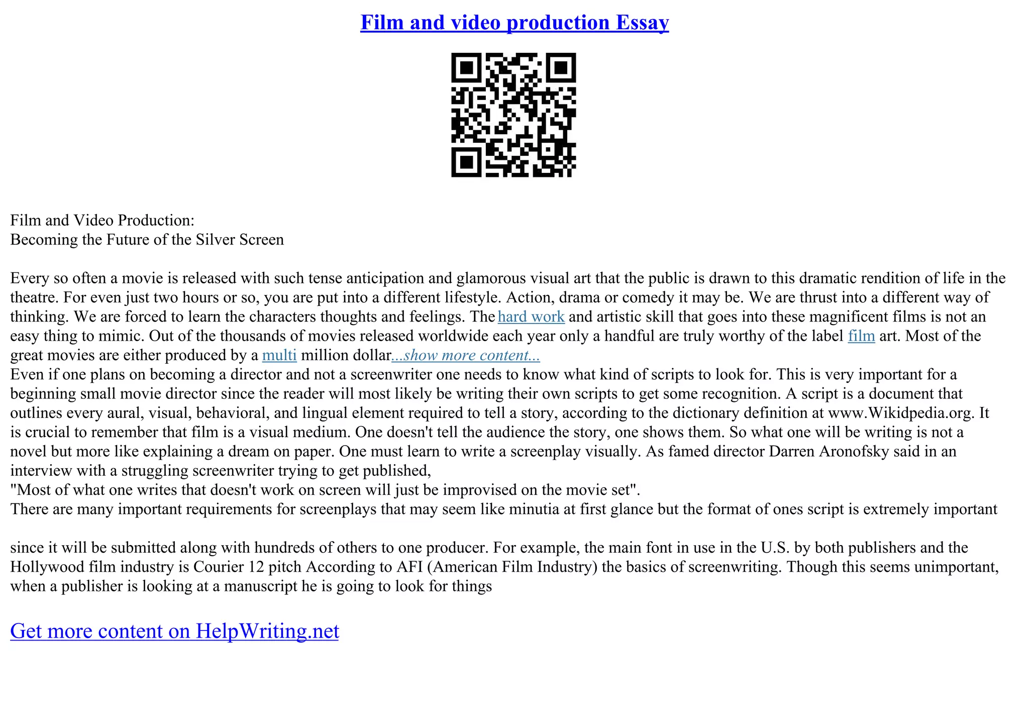 Essay On Film | PDF | Video Production | Content Production