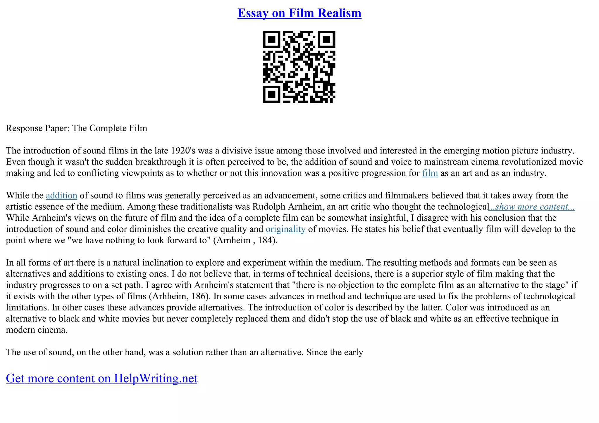 Essay On Film | PDF | Video Production | Content Production