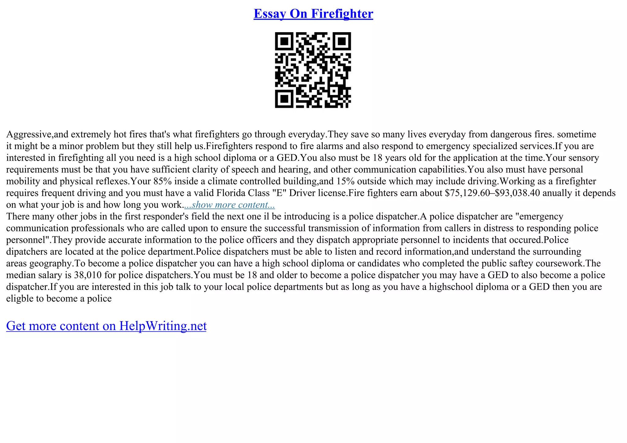 Essay On Firefighter | PDF
