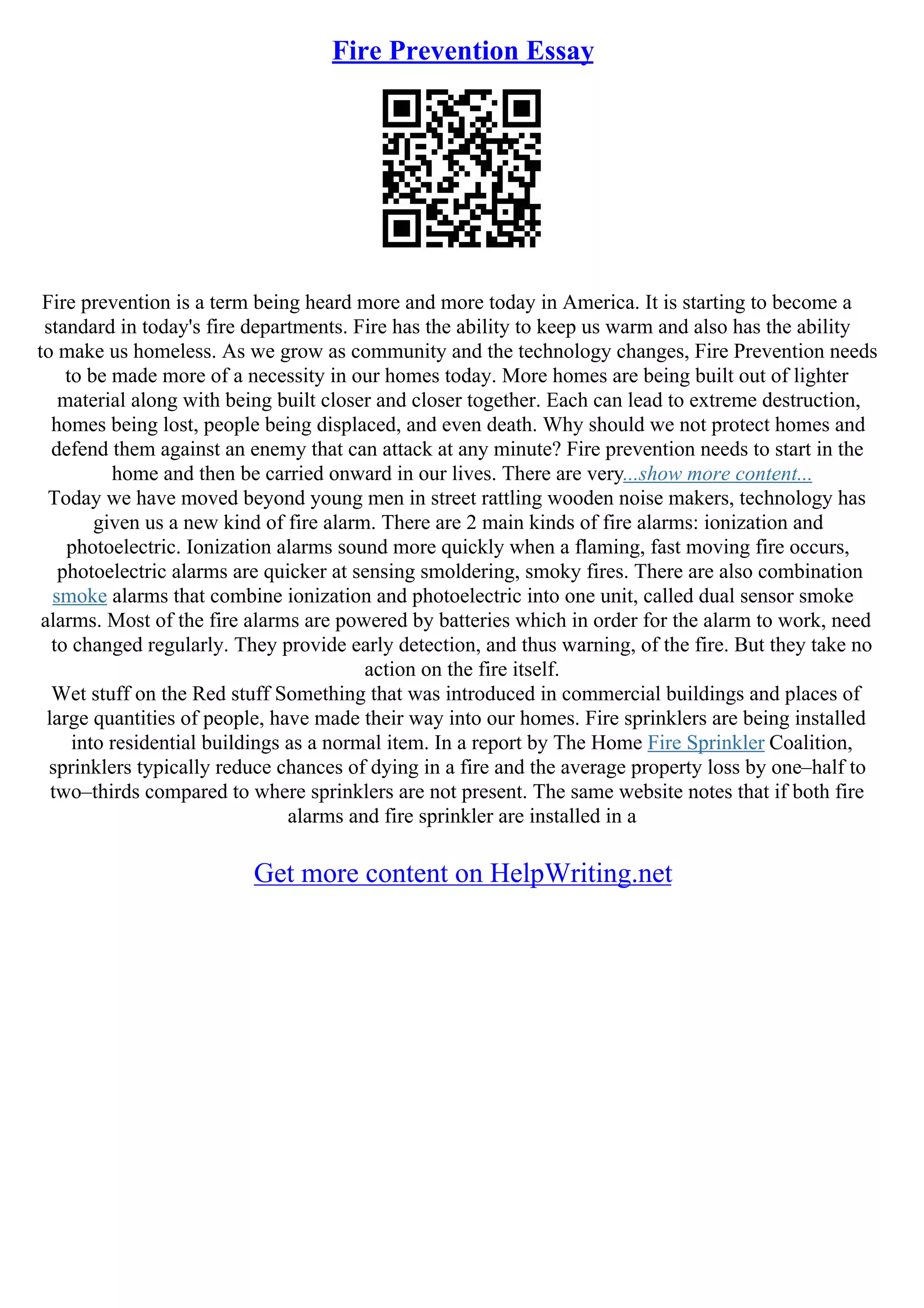 Essay On Fire Prevention | PDF