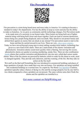 Essay On Fire Prevention | PDF
