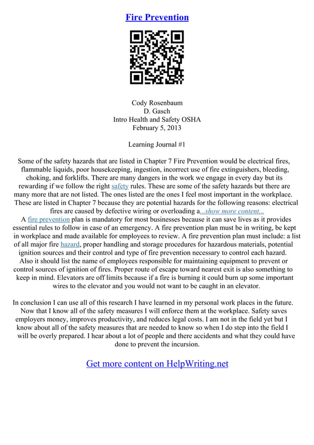 Essay On Fire Prevention | PDF