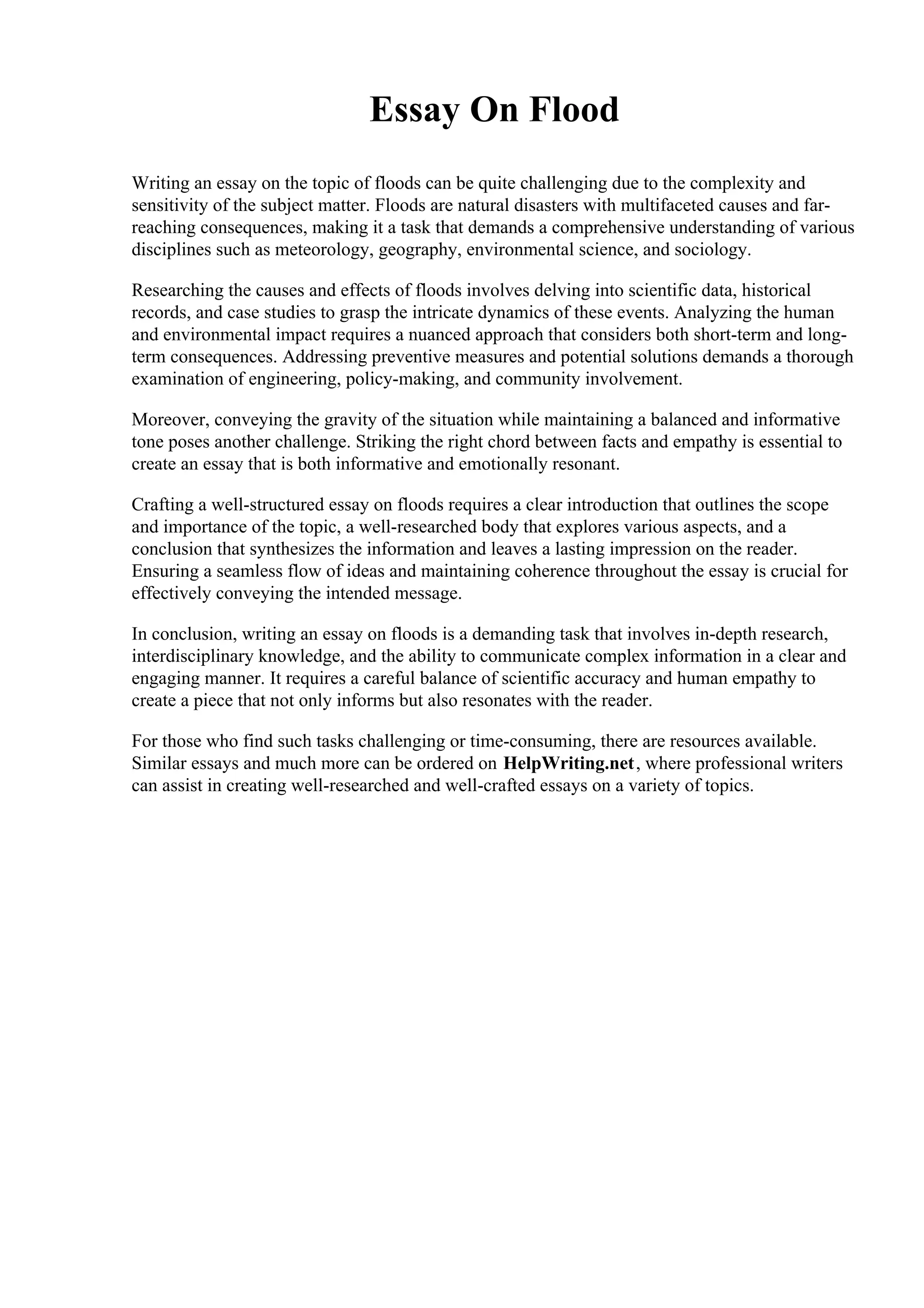 Essay On Flood. Franklin Pierce University | PDF