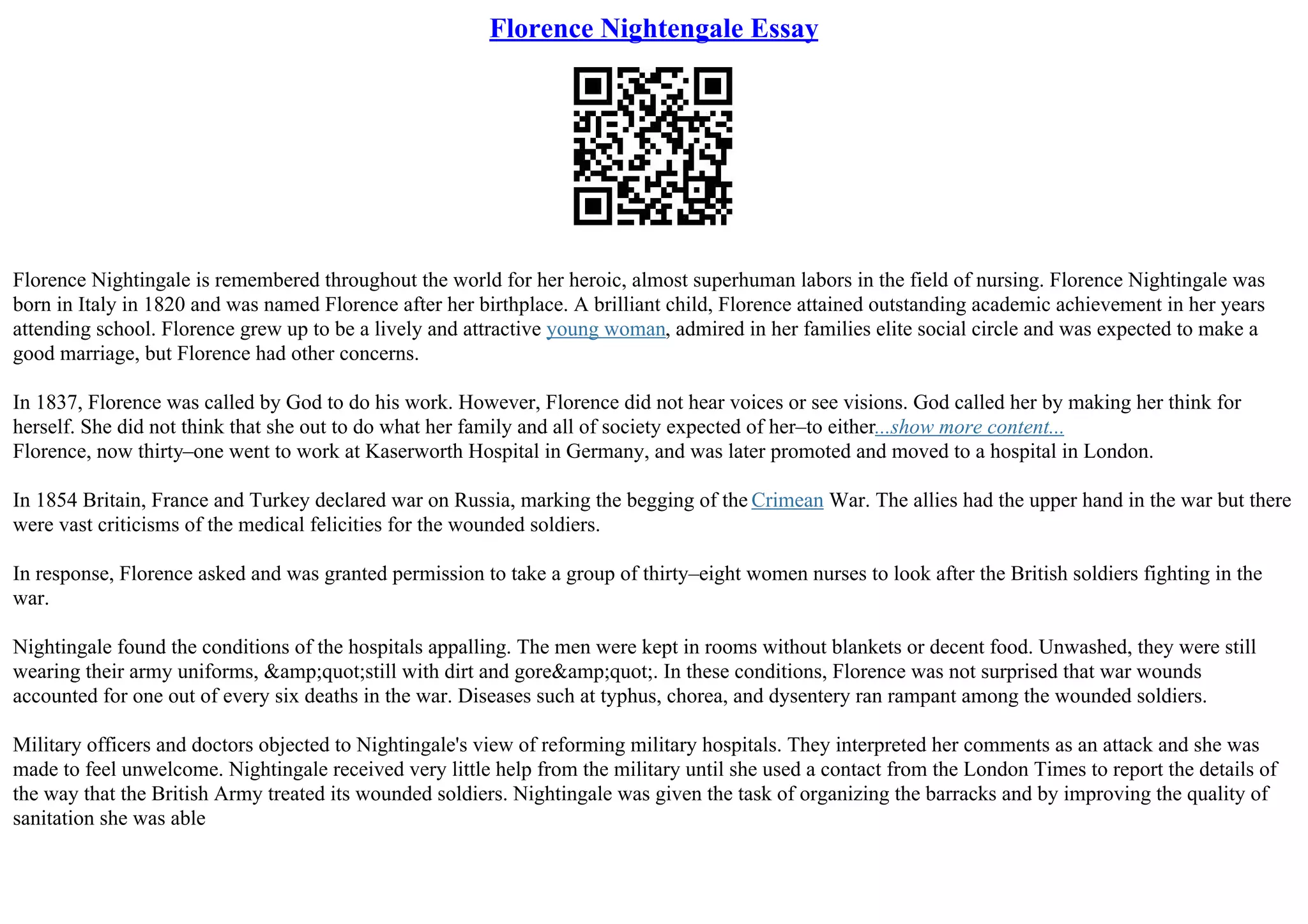 Essay On Florence Nightingale | PDF
