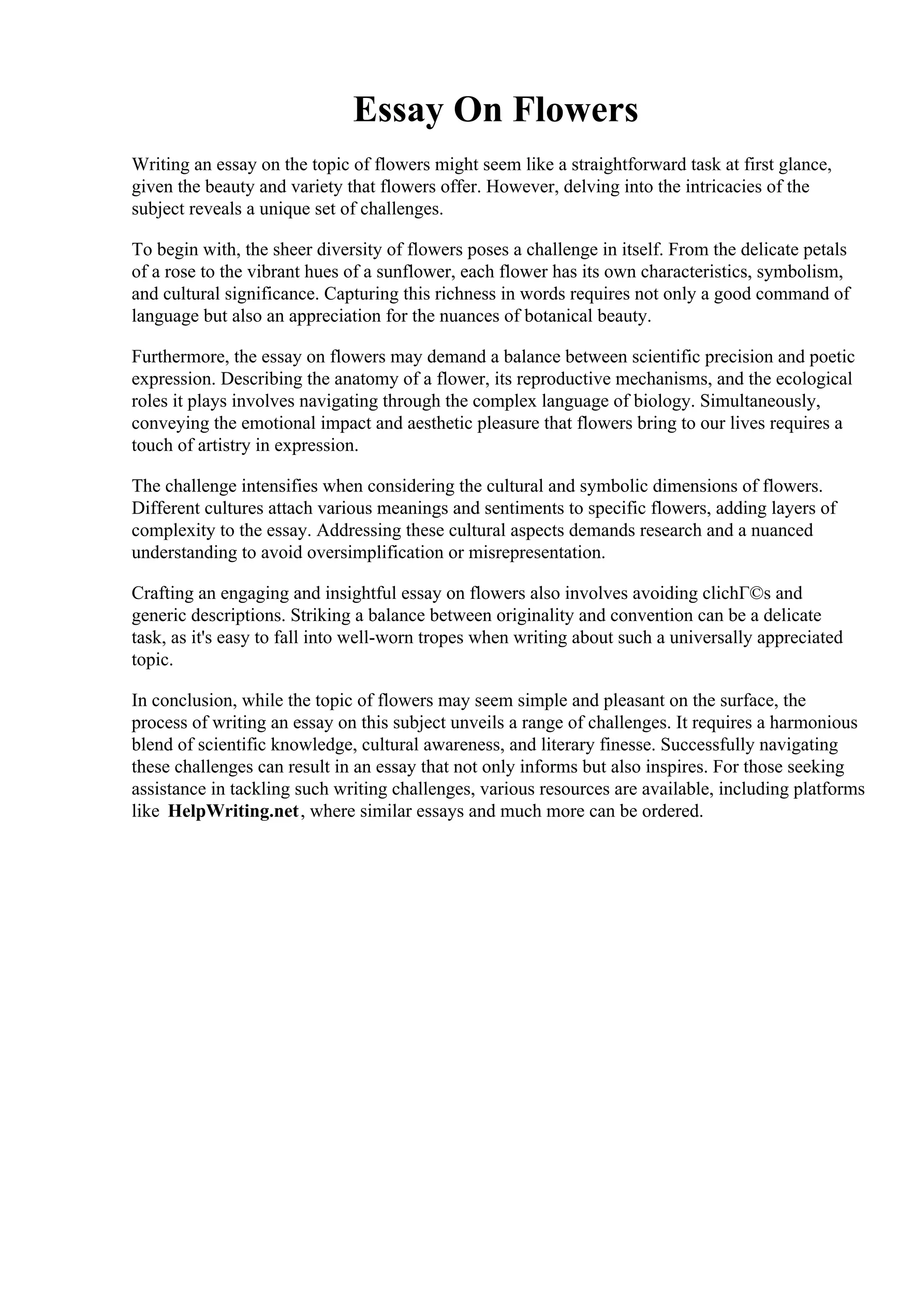 Essay On Flowers. Characteristics of Flowering Plants Essay Example ...