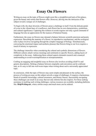 Essay On Flowers. Characteristics of Flowering Plants Essay Example ...