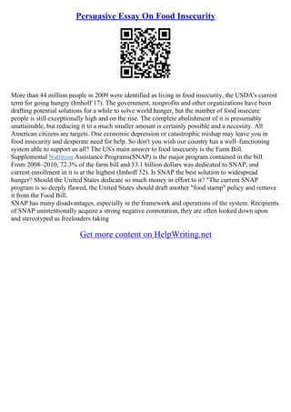 Essay On Food Security | PDF