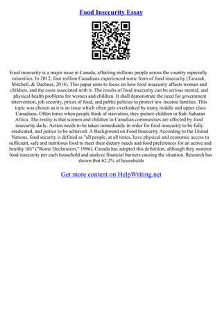 Essay On Food Security | PDF