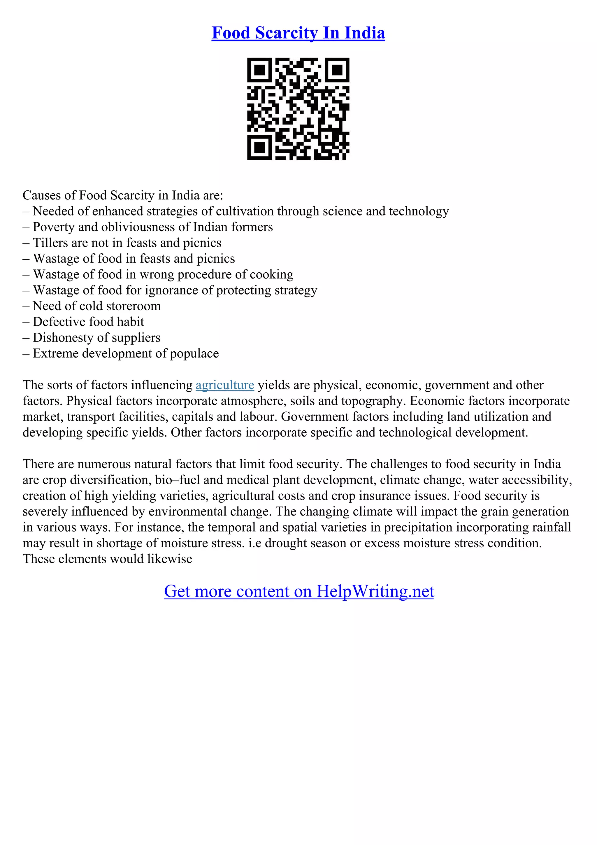 Essay On Food Security In India | PDF