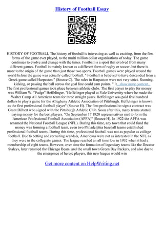 Essay On Football History | PDF