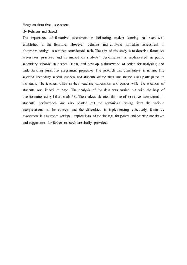 Essay on formative assessment | PDF