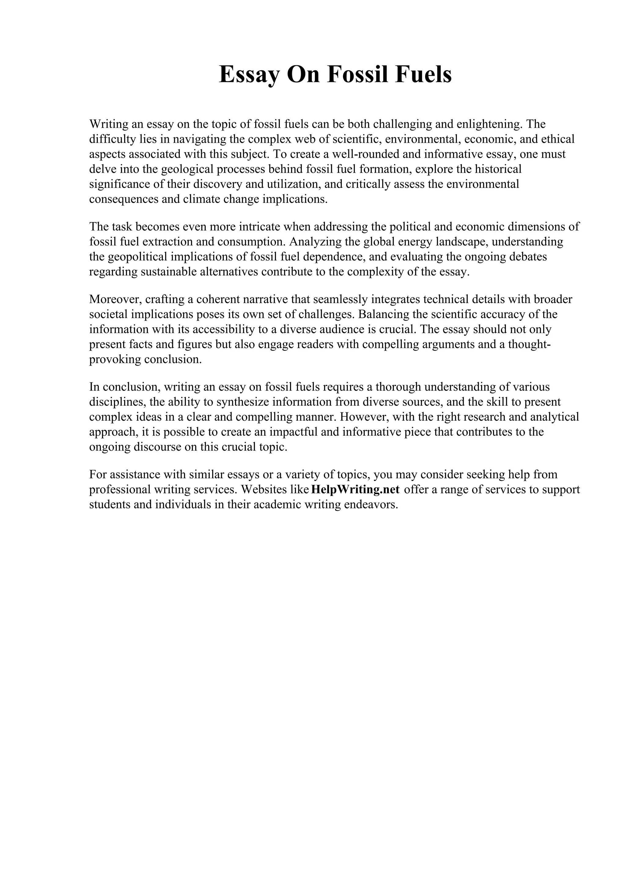 Essay On Fossil Fuels | PDF
