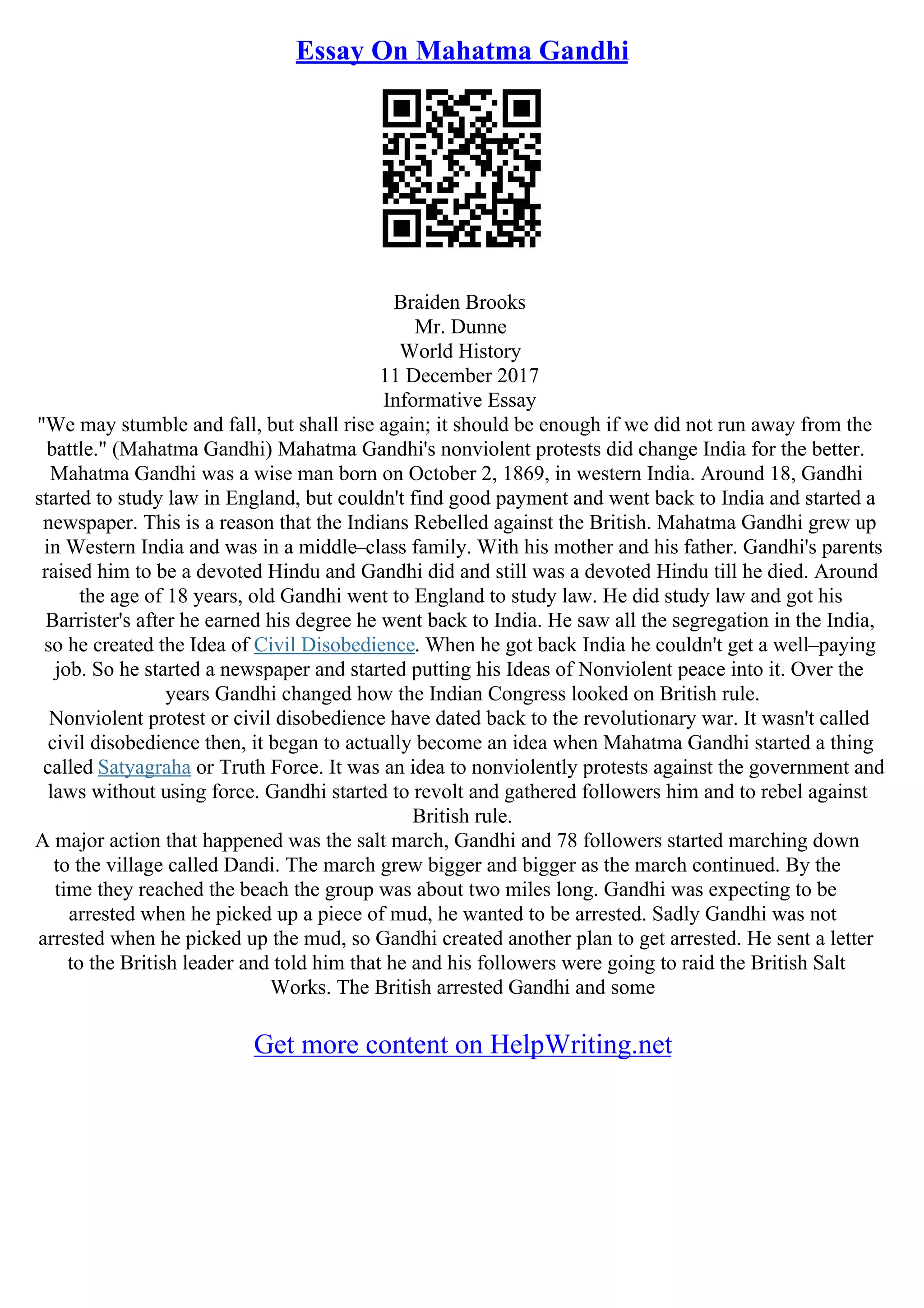Essay On Gandhiji | PDF