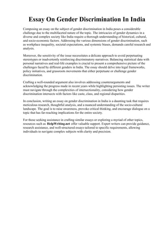 Essay On Gender Discrimination In India. Gender discrimination in ...