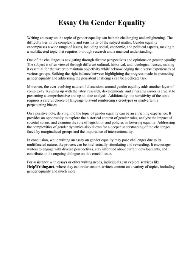 Essay On Gender Equality. Central Arizona College | PDF | Free Download