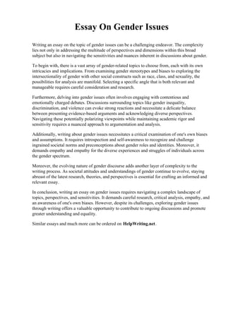 Essay On Gender Issues. Clarkson College | PDF