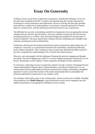 Essay On Generosity. University of Pittsburgh | PDF