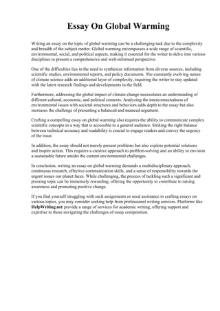 Essay On Global Warming.pdfEssay On Global Warming | PDF