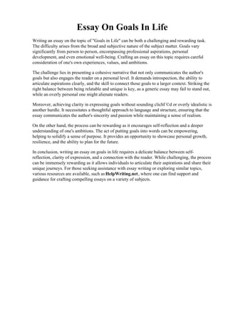 Essay On Goals In Life. Short Essay Samples About My Goals | PDF