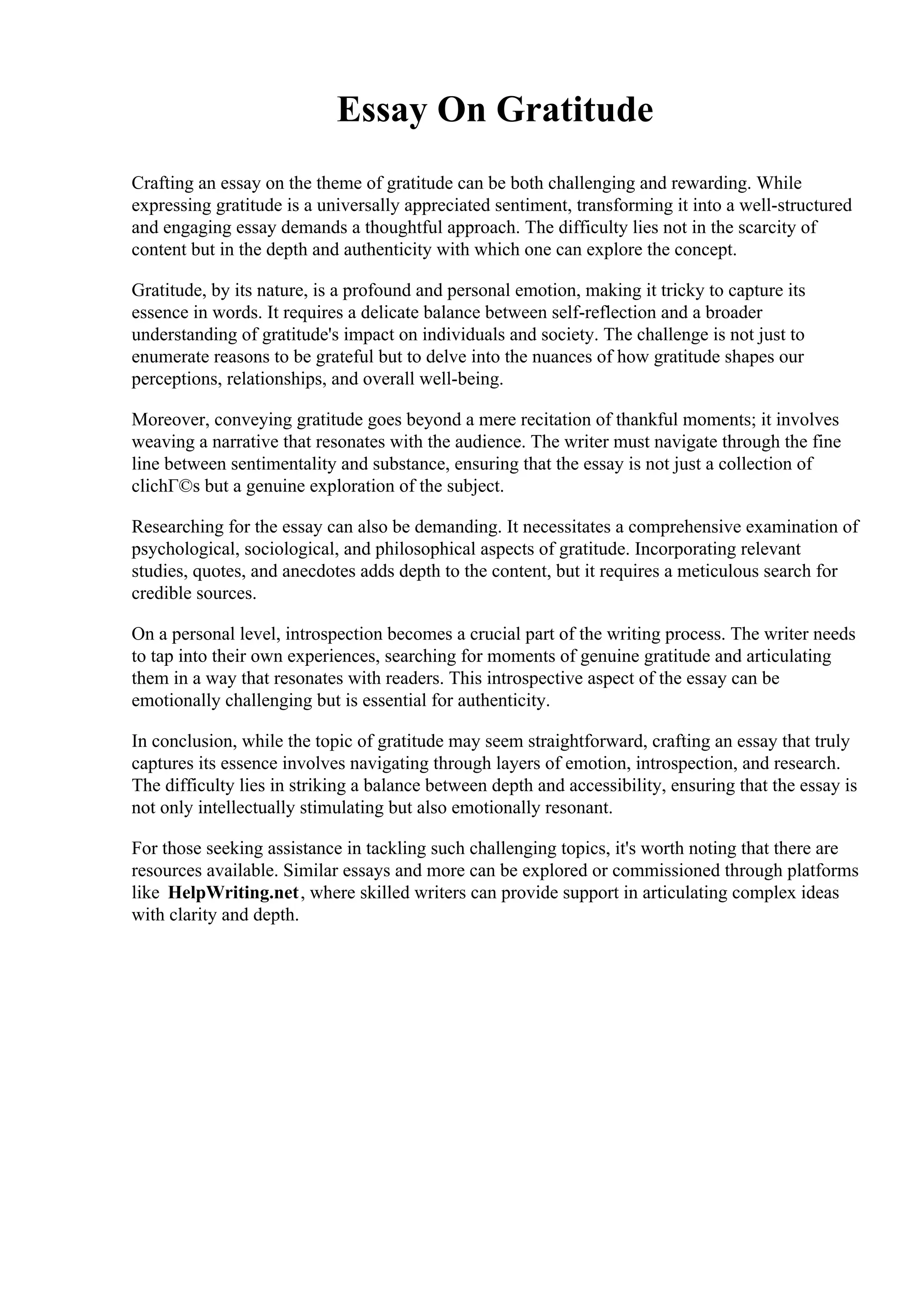 Essay On Gratitude. Ohio University-Chillicothe | PDF