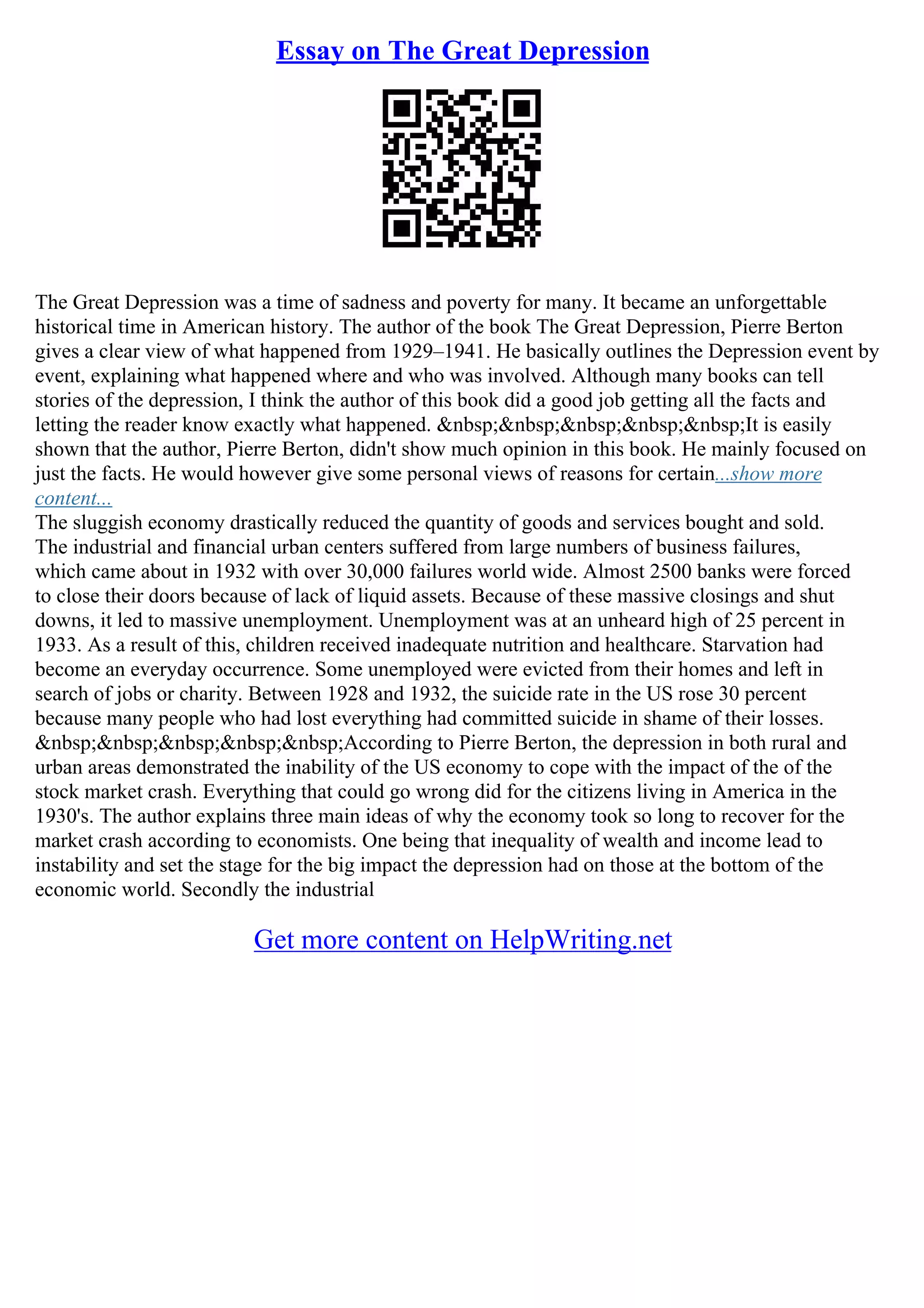 Essay On Great Depression | PDF