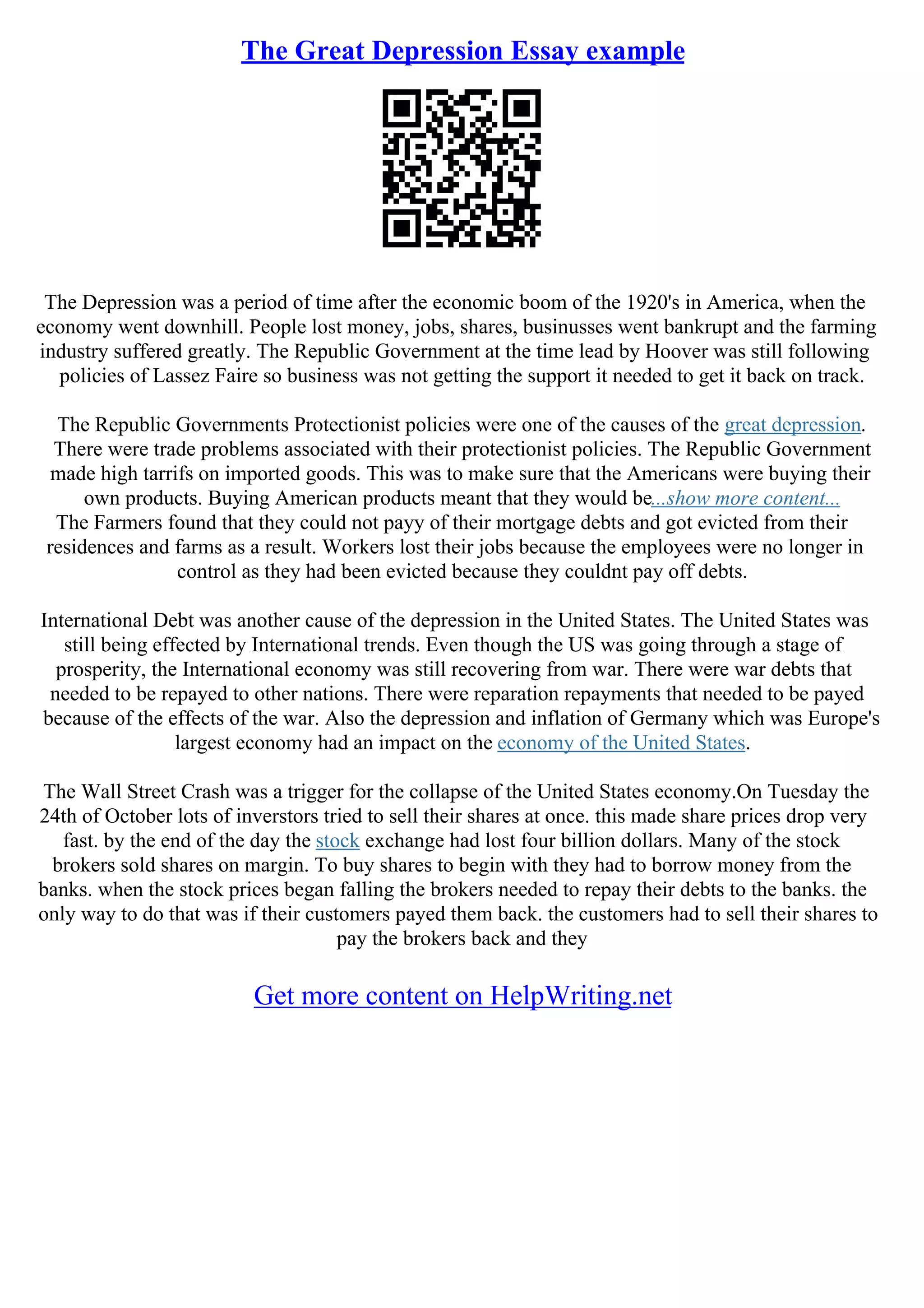 Essay On Great Depression | PDF